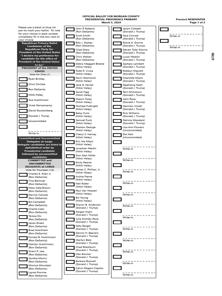 Morgan County Sample Ballot | PDF | Elections | The United States