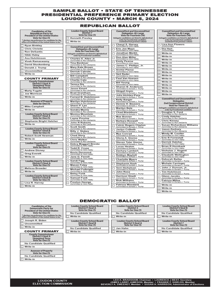 Tennessee 2024 Primary Sample Ballot | PDF | Group Decision Making | Government