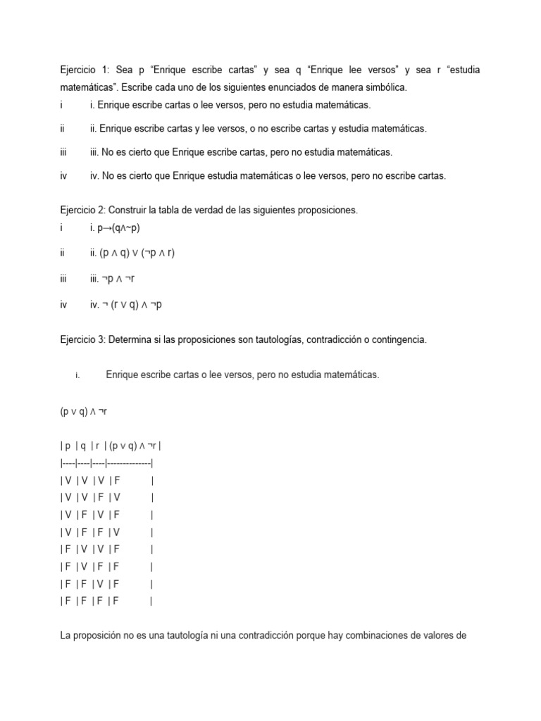 Ejercicios de Logica | PDF | Proposición | Matemáticas