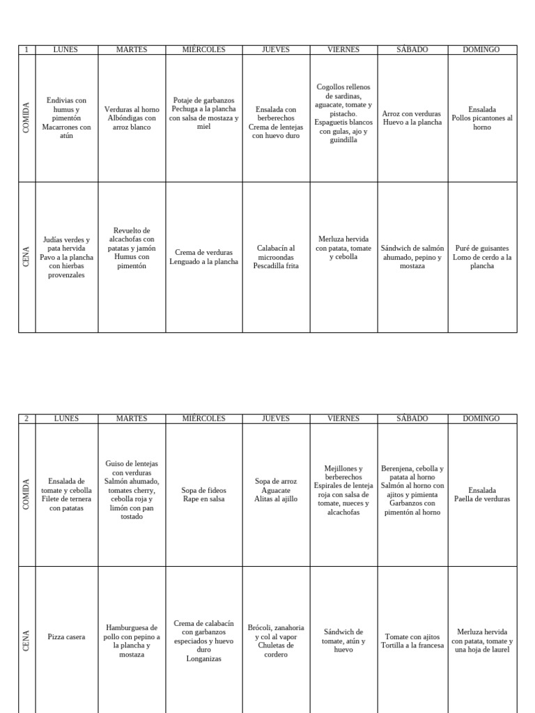 Menús para Un Mes | PDF | ensalada | Comida y bebida