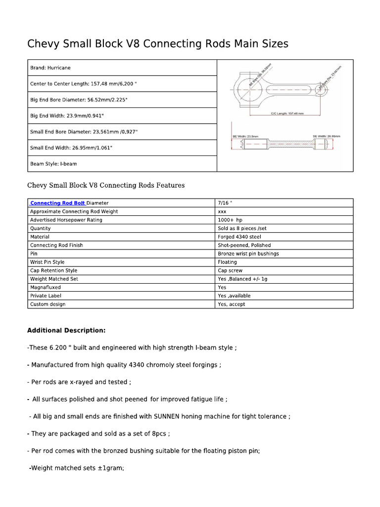 Chevy Small Block V8 Connecting Rods Main Sizes | PDF