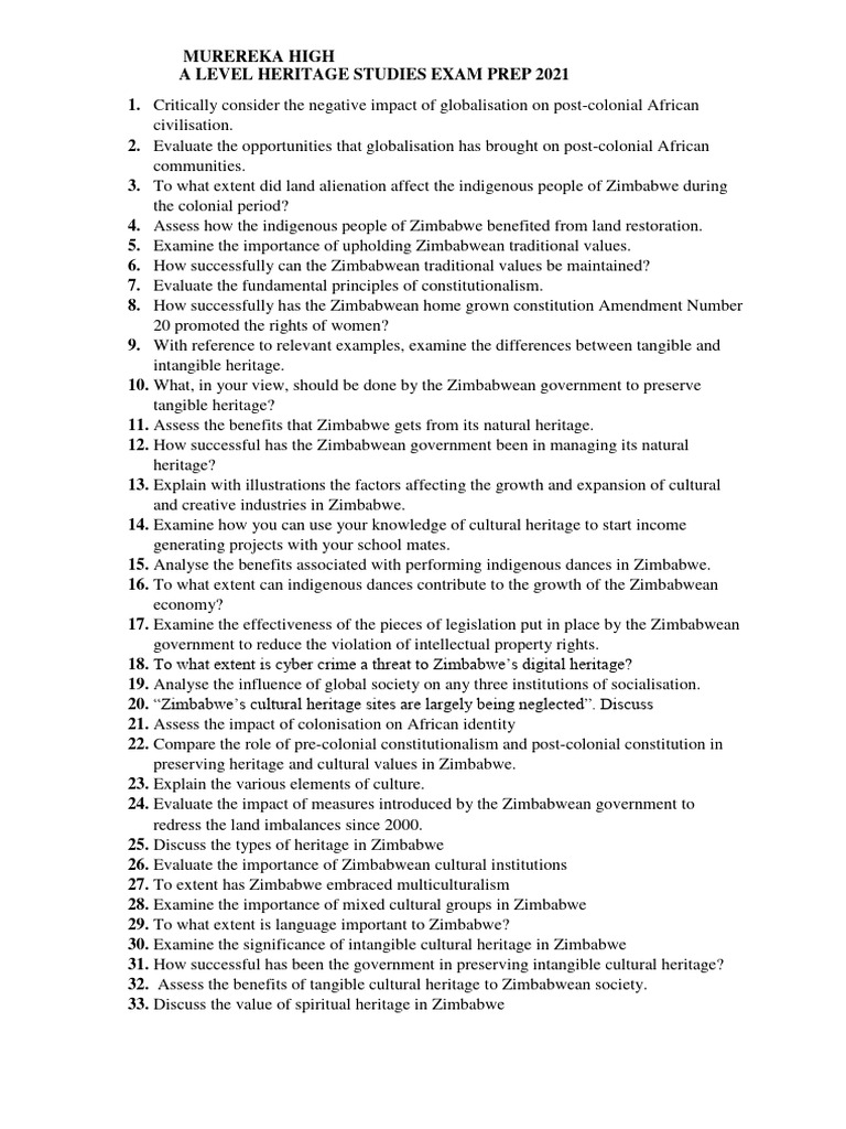 A Level Heritage Studies Exam Prep 2021 | PDF | Cultural Heritage ...