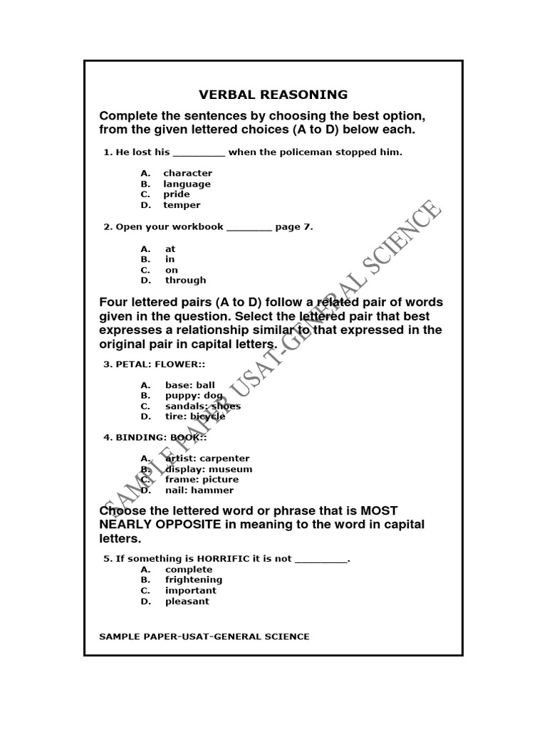 USAT General Science Sample Paper | PDF | Science
