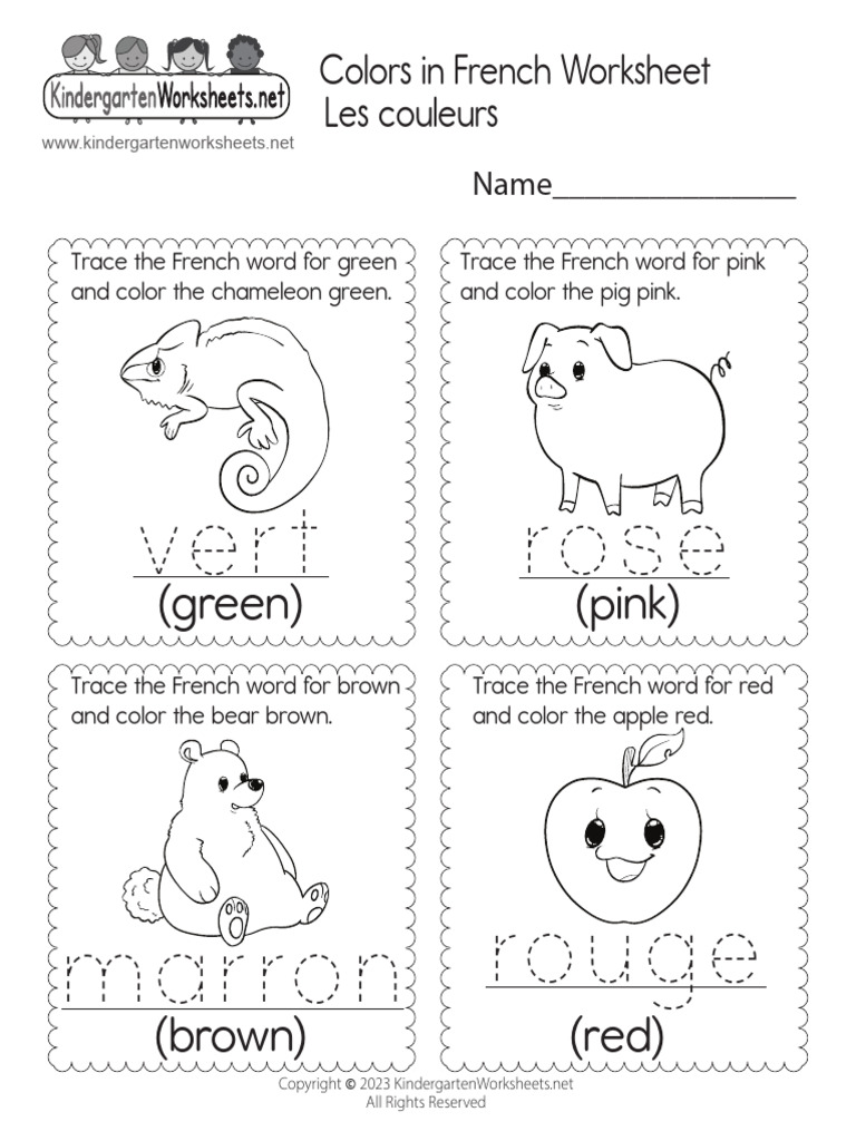 Printable French Colors Worksheet | PDF