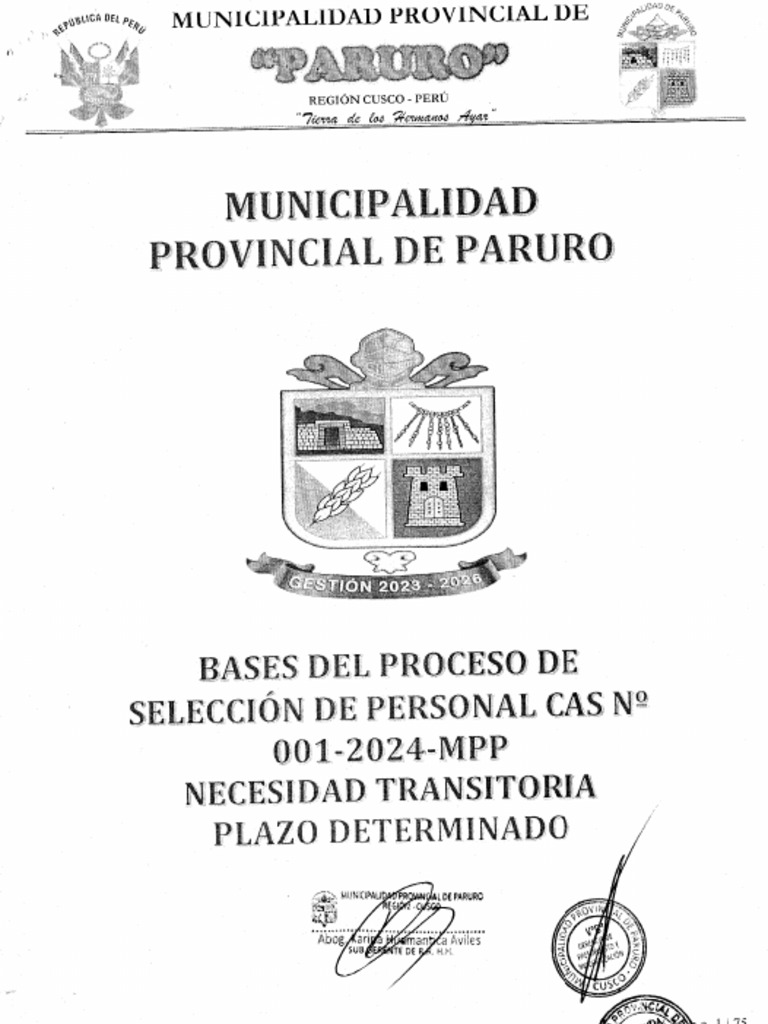 Bases Del Proceso de Selección de Personal Cas #001-2024-MPP Necesidad ... Bases Del Proceso de Selección de Personal Cas #001-2024-MPP Necesidad ...