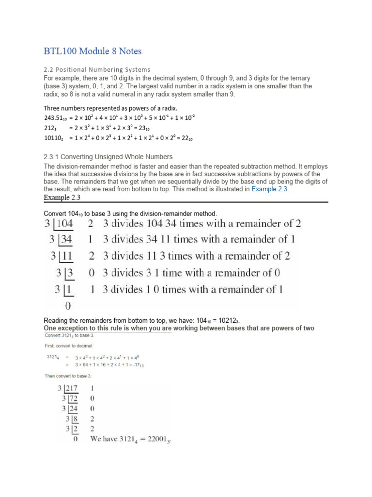 BTL100 Module 8 Notes | Download Free PDF | Arithmetic | Mathematics