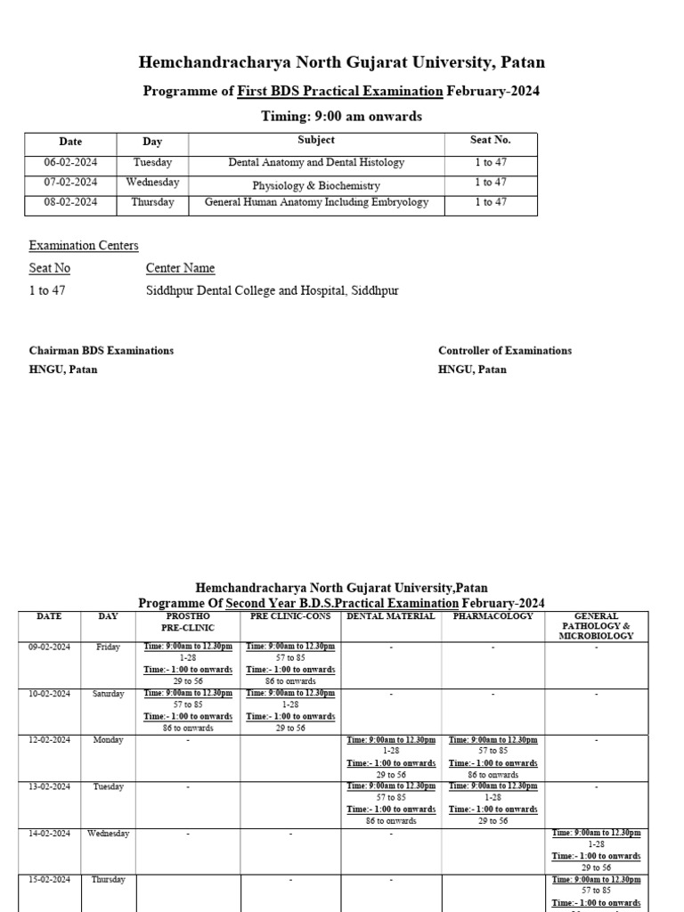 FY-SY-TY-FO.Y. BDS Practical Examination Programme February-2024 | PDF | Dental Degree | Dentistry