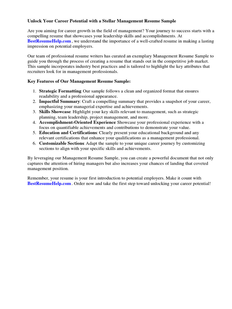 Resume Sample For Management | PDF | Career & Growth | Business