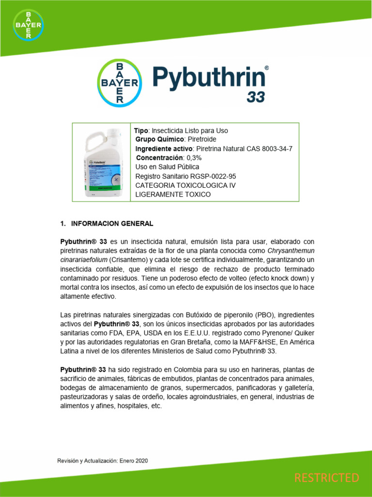 Pybuthrin 33 Ficha Tecnica | Descargar gratis PDF | Alimentos | Insectos