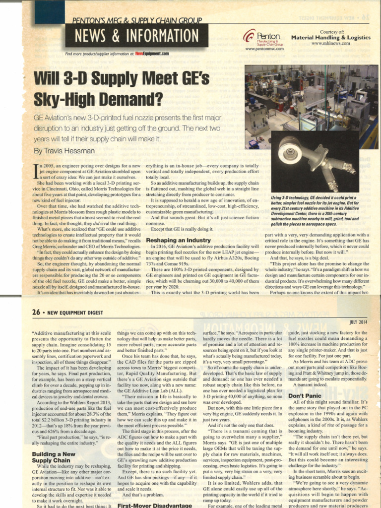 2014-GE Leap Nozzle Paper | PDF | 3 D Printing | Supply Chain