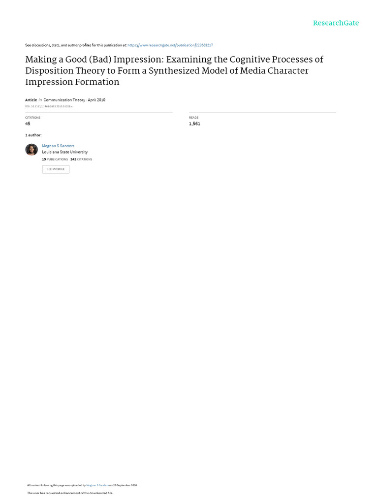 Making A Good (Bad) Impression: Examining The Cognitive Processes of ...