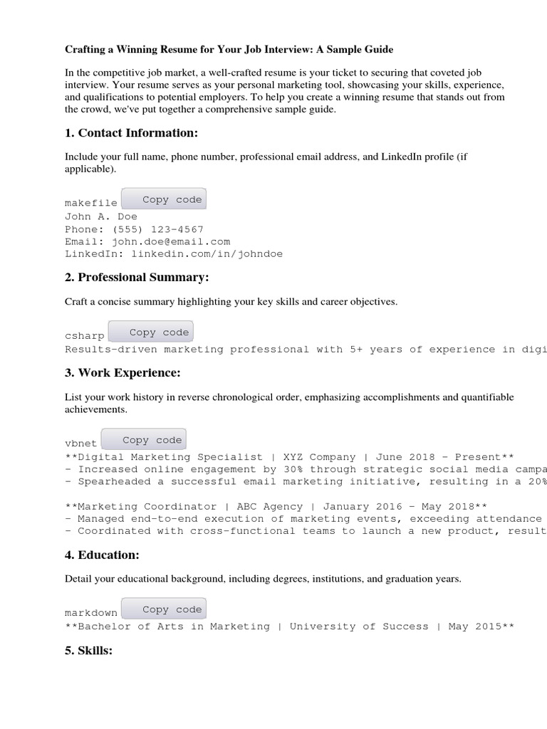 Resume For Job Interview Sample | PDF