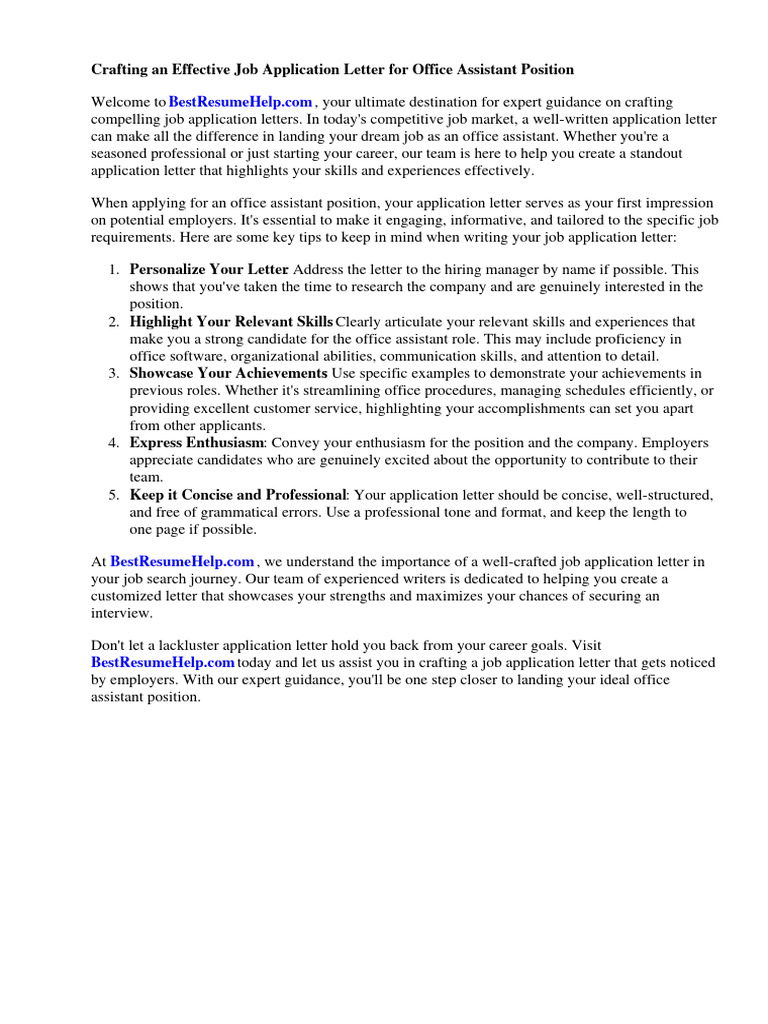 Job Application Letter Office Assistant | PDF | Résumé | Recruitment
