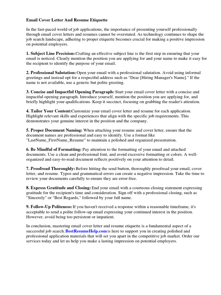 Email Cover Letter and Resume Etiquette | PDF | Résumé | Recruitment