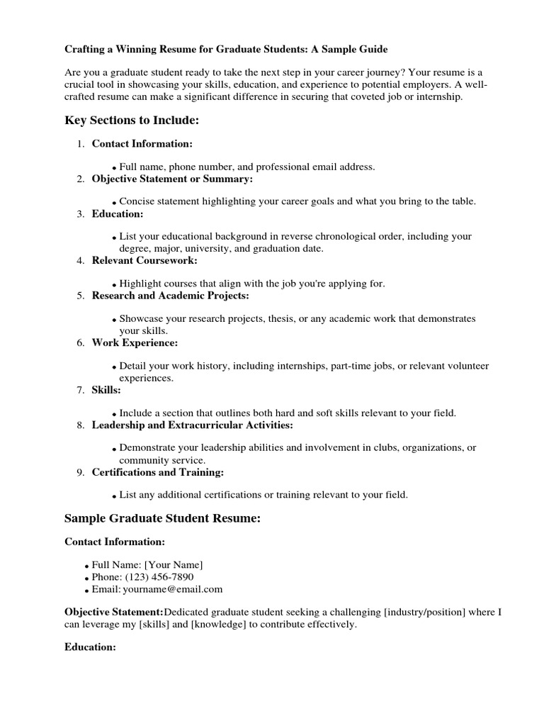 Resume For Graduate Students Sample | PDF | Résumé | Postgraduate Education