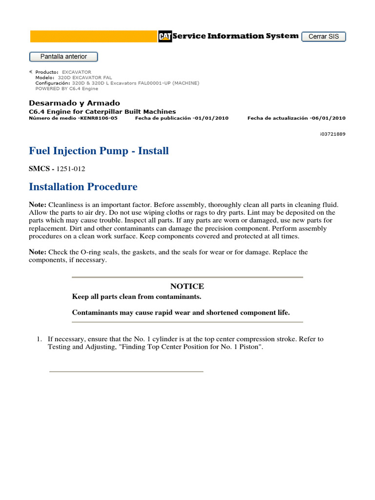 Fuel Injection Pump - Install | PDF | Propulsion | Vehicle Parts
