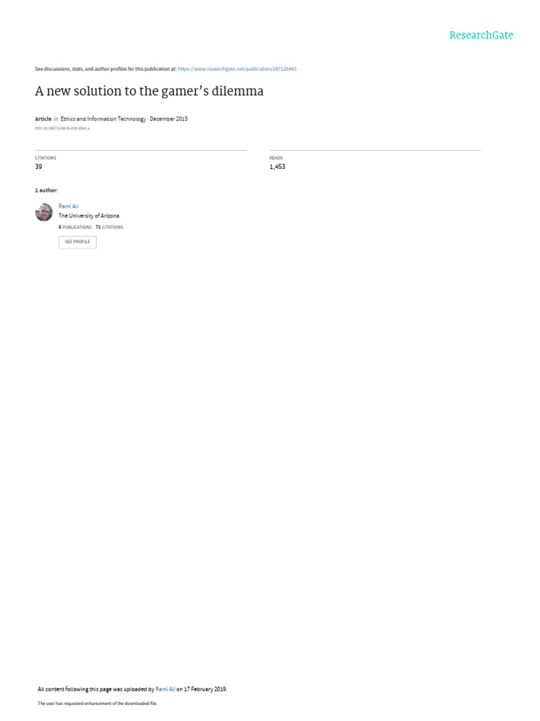 Ethics of Virtual Acts in Gaming | PDF | Virtual World | Simulation