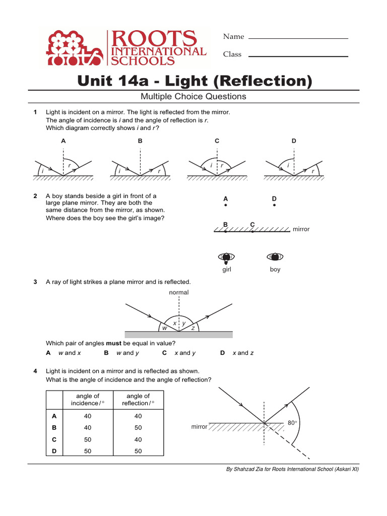 Unit 14a Reflection | PDF | Reflection (Physics) | Mirror