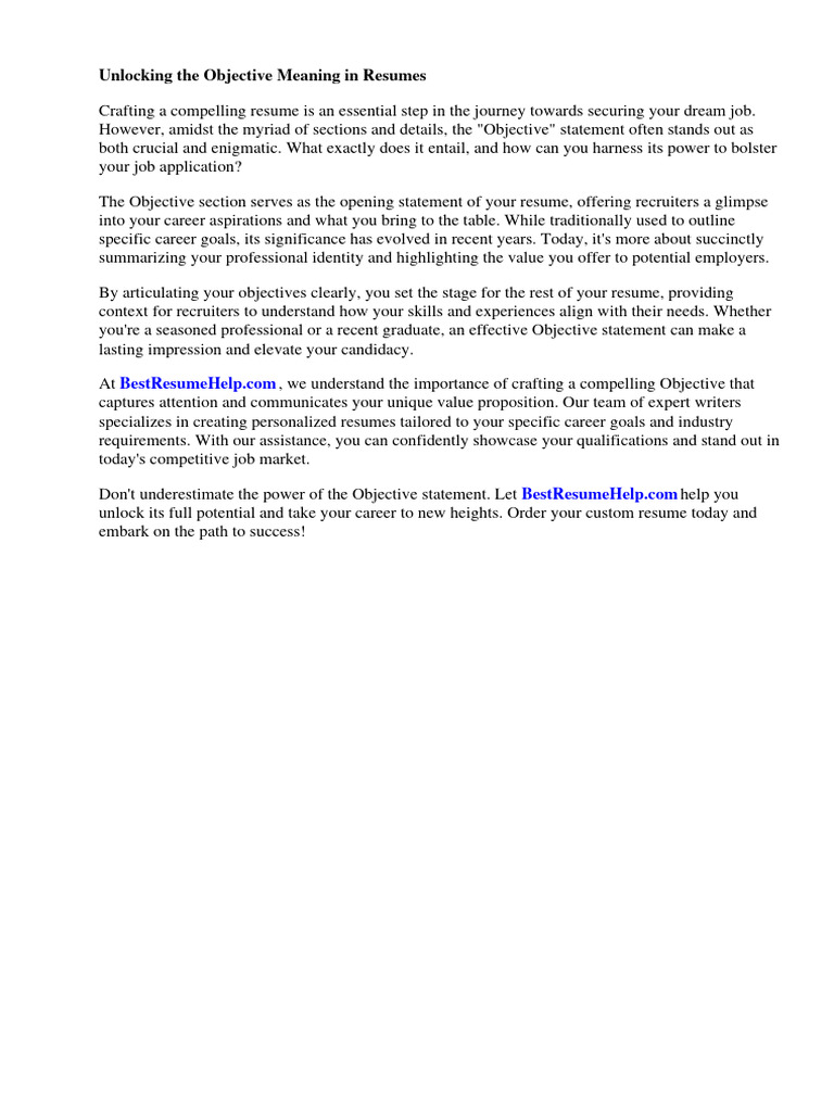 Objective Meaning in Resume | PDF | Résumé | Recruitment