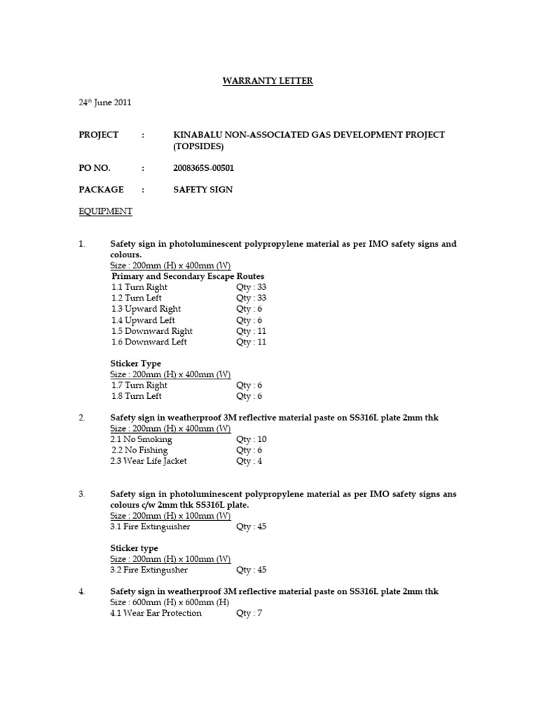 Warranty Letter | PDF