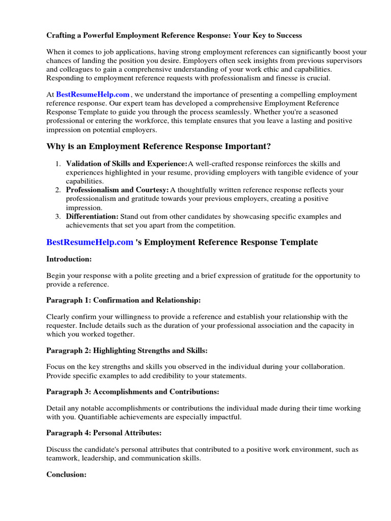 Employment Reference Response Template | Download Free PDF | Employment ...
