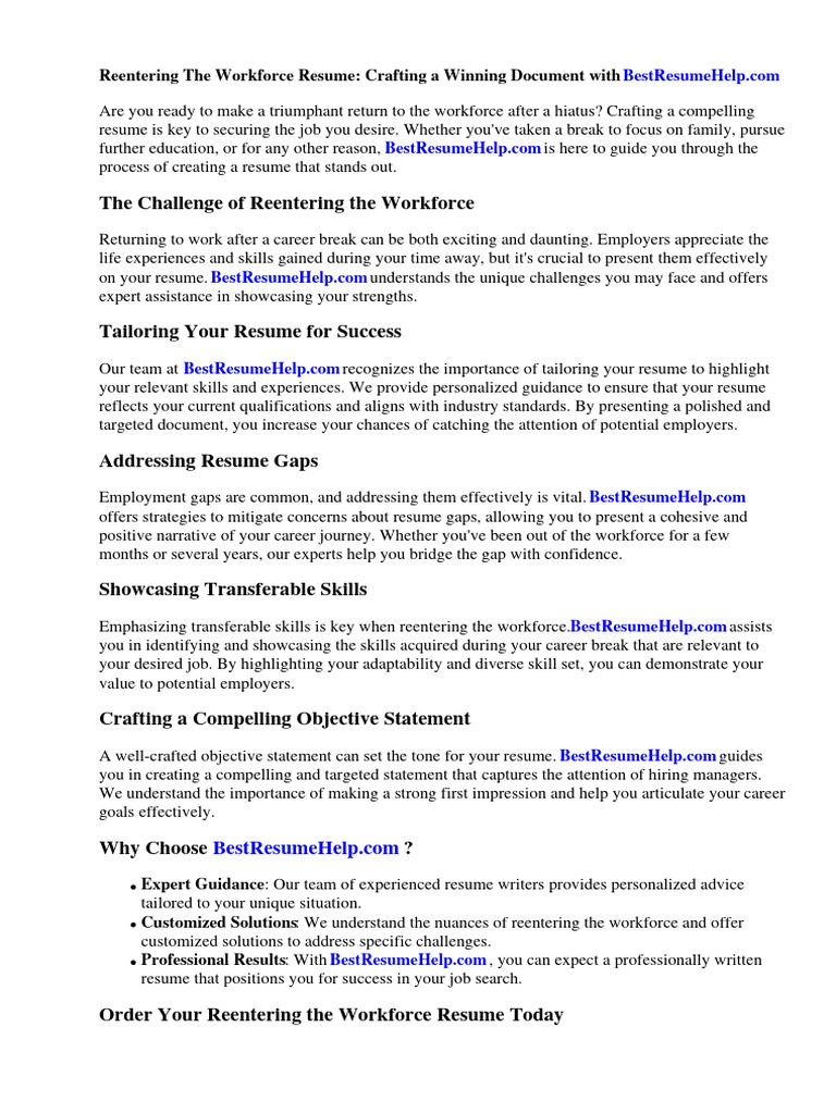 Reentering The Workforce Resume | Download Free PDF | Résumé | Human ...
