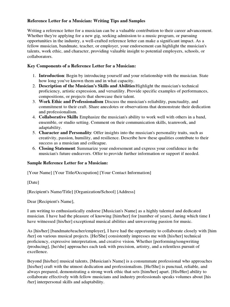 Musician Reference Letter Guide | PDF | Résumé