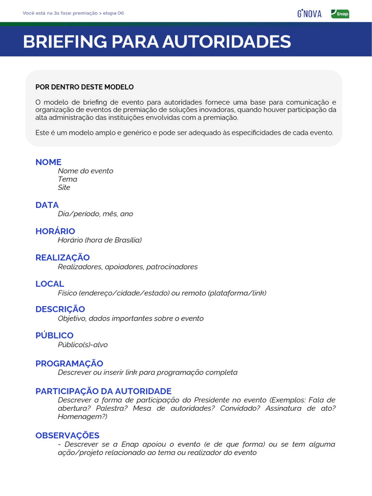 Modelo de Briefing para As Autoridades | PDF