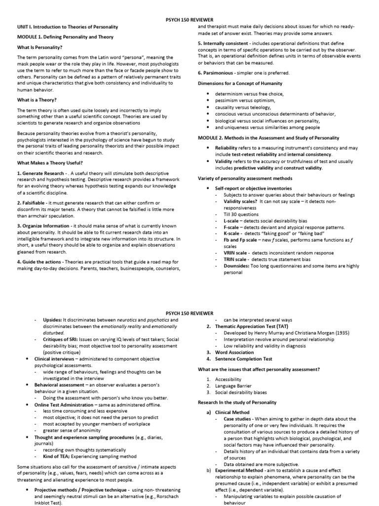 Psych 150 Midterm Reviewer | PDF | Id | Object Relations Theory