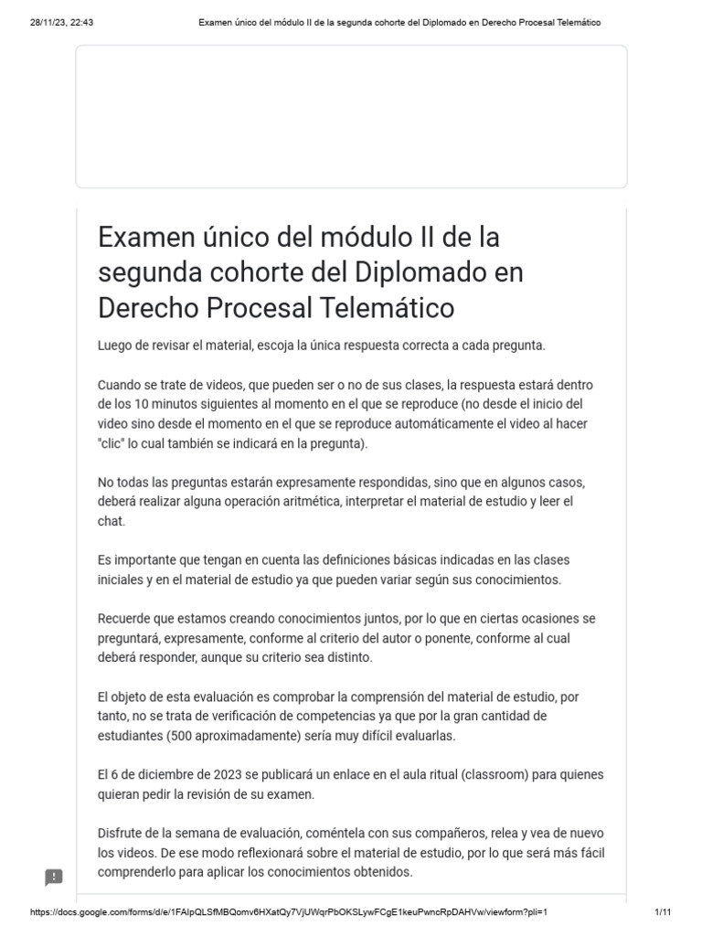Examen Único Del Módulo II de La Segunda Cohorte Del Diplomado en ... Examen Único Del Módulo II de La Segunda Cohorte Del Diplomado en ...