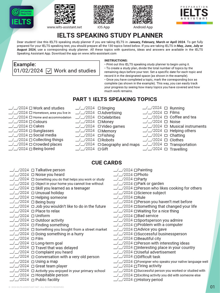 IELTS Speaking Study Planner January-April 2024 | PDF | International ...