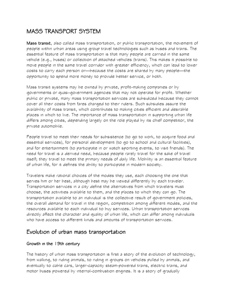 Mass Transport System | PDF | Public Transport | Transport