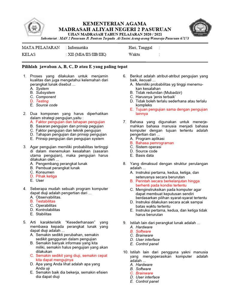 Soal UM - Informatika Kls XII (Semua Jurusan) | PDF