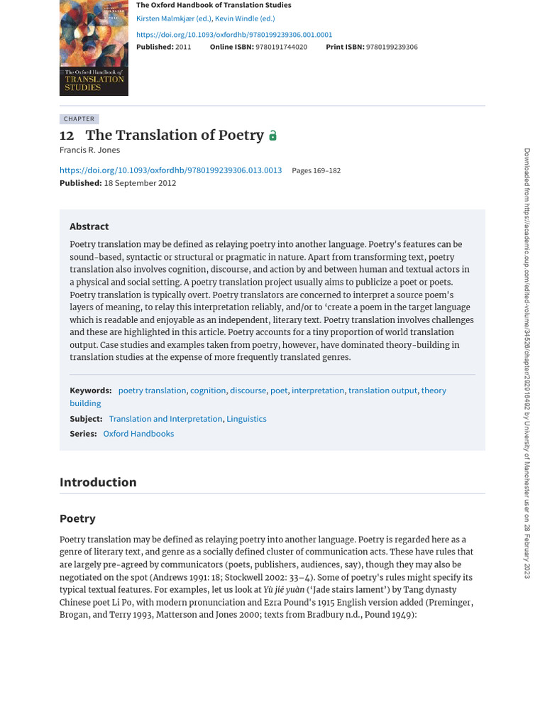 Francis Jones - Translation of Poetry | PDF | Translations | Poetry