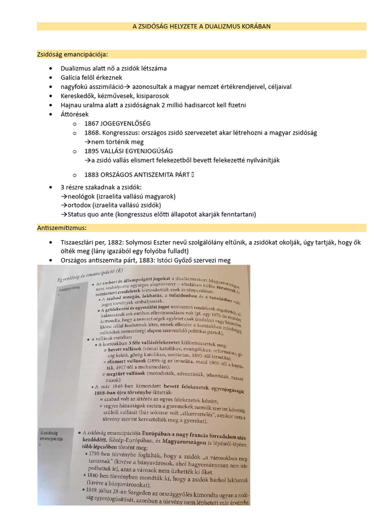 A Zsidóság Helyzete A Dualizmus Korában | PDF