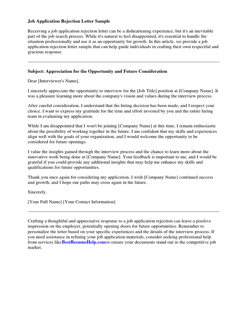Job Application Rejection Letter Sample | PDF | Résumé | Employment