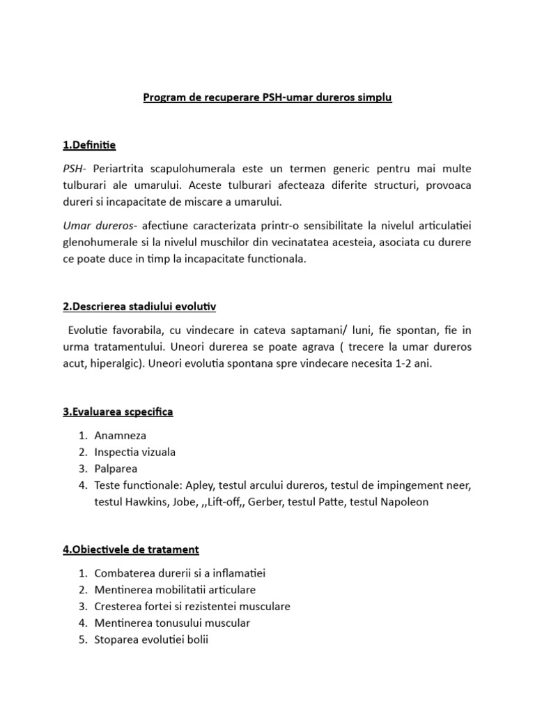 Program de Recuperare PSH | PDF