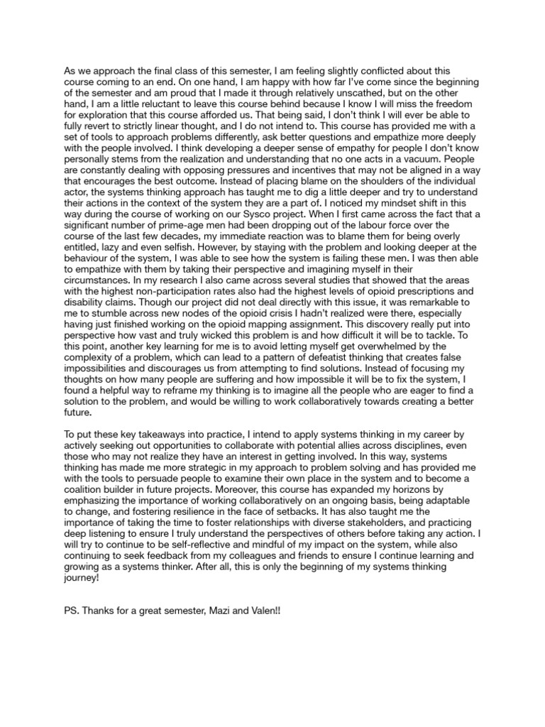 Final Reflection - Systems | PDF | Thought | Empathy