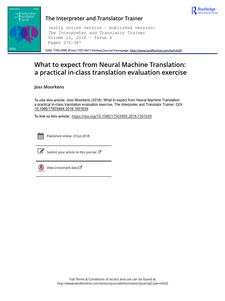 Interpr&TranslTrain 14 (2018) 4 Moorkens, What To Expect From Neural Machine Translation. A ...