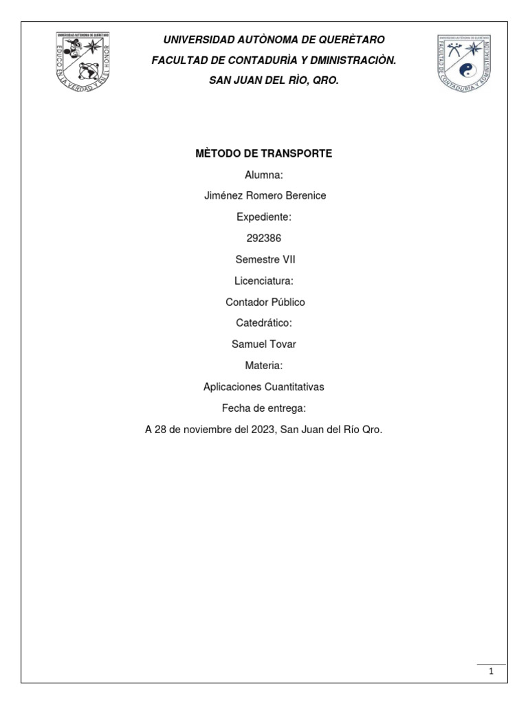 Metodo de Transporte | PDF | Transporte | Programación lineal