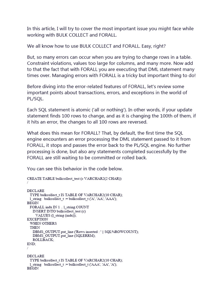 BULK Exception | PDF | Pl/Sql | Sql
