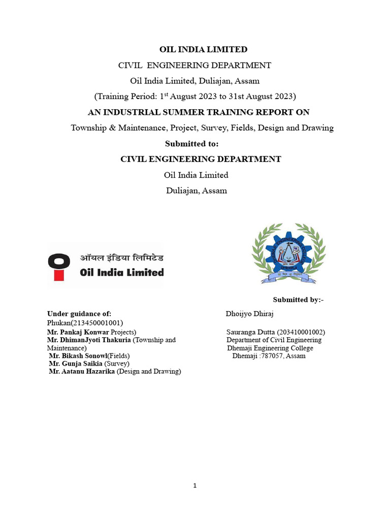 Civil Engineering Internship Report at OIL | PDF | Surveying | Global ...