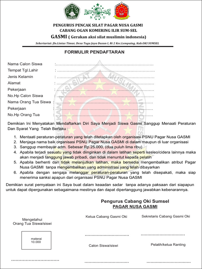 Formulir Pendaftaran Gasmi | PDF