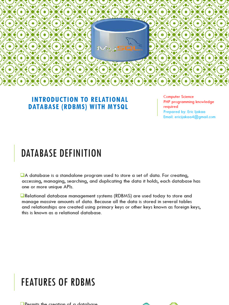 Introduction To Relational Database (RDBMS) - MySQL | PDF | Relational ... Introduction To Relational Database (RDBMS) - MySQL | PDF | Relational ...