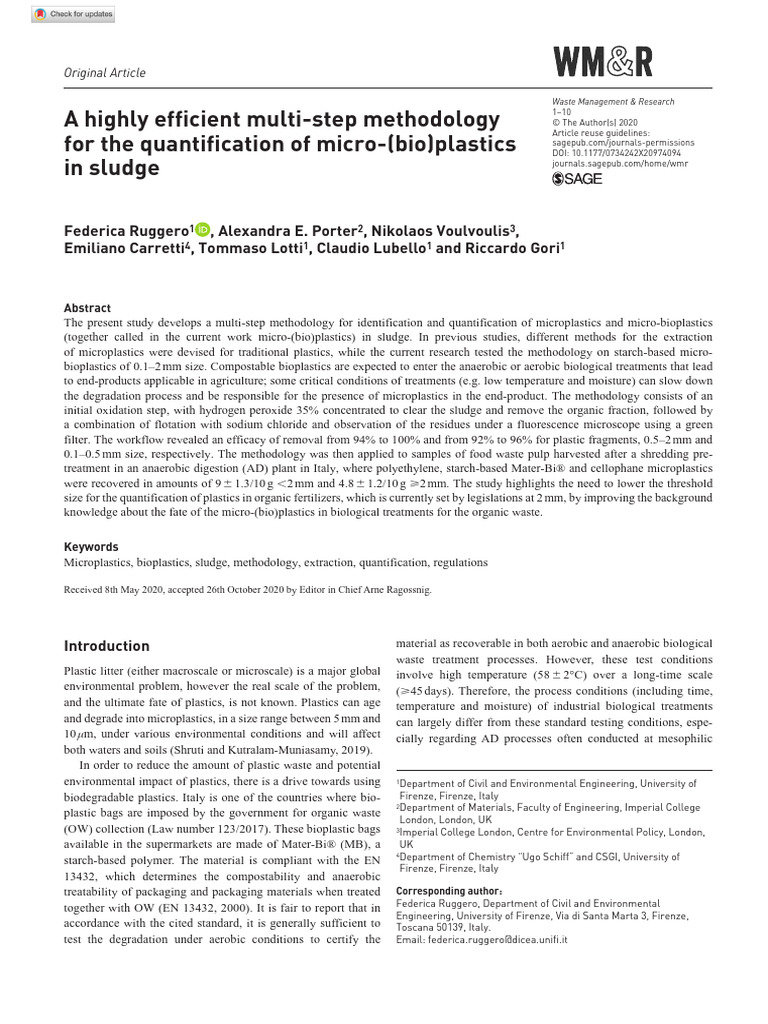A Highly Efficient Multi-step Methodology for the Quantification of Micro-(Bio)Plastics in ...