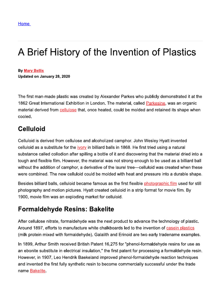 A Brief History of The Invention of Plastics | PDF
