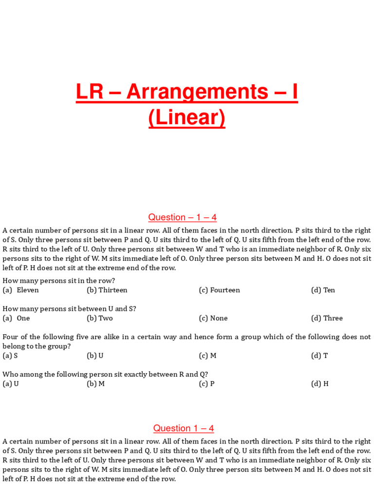 Linear Arrangement - Practice Questions | PDF