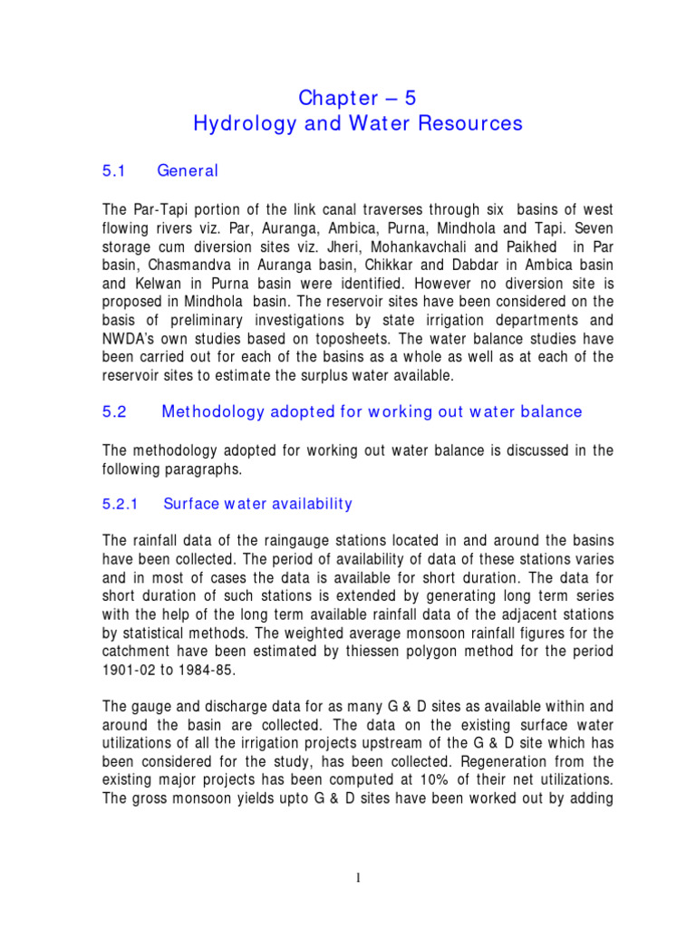 Chapter - 5 Hydrology and Water Resources: 5.1 General | PDF