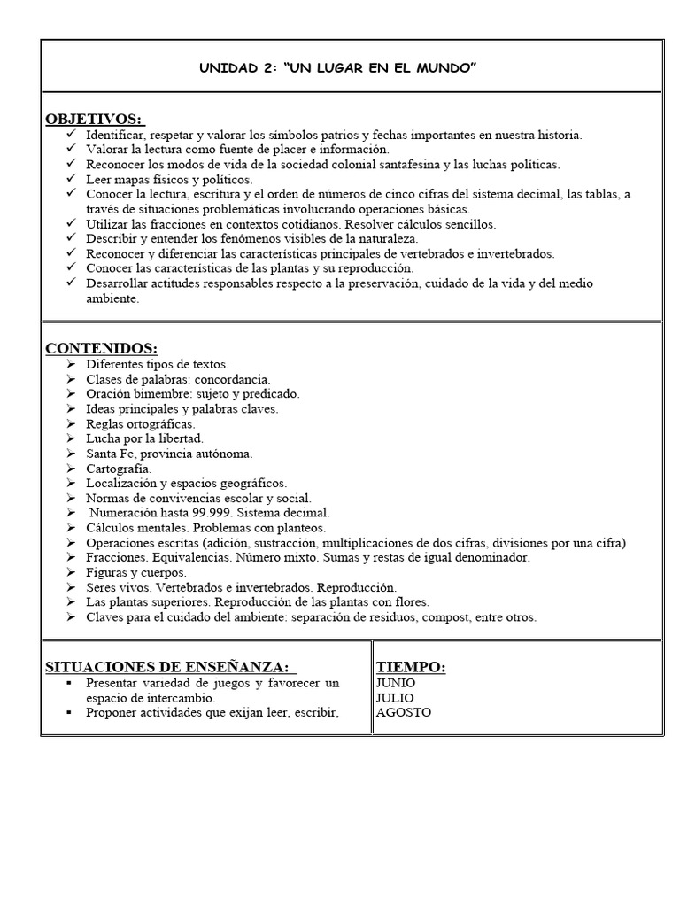 UNIDAD 2 Plan Cuarto 2022 | PDF | Cognición