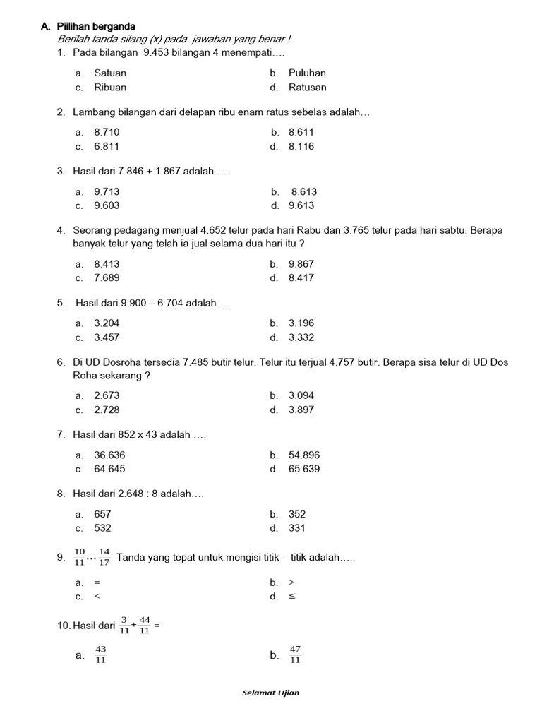 Soal Matematika Kelas III SD | PDF
